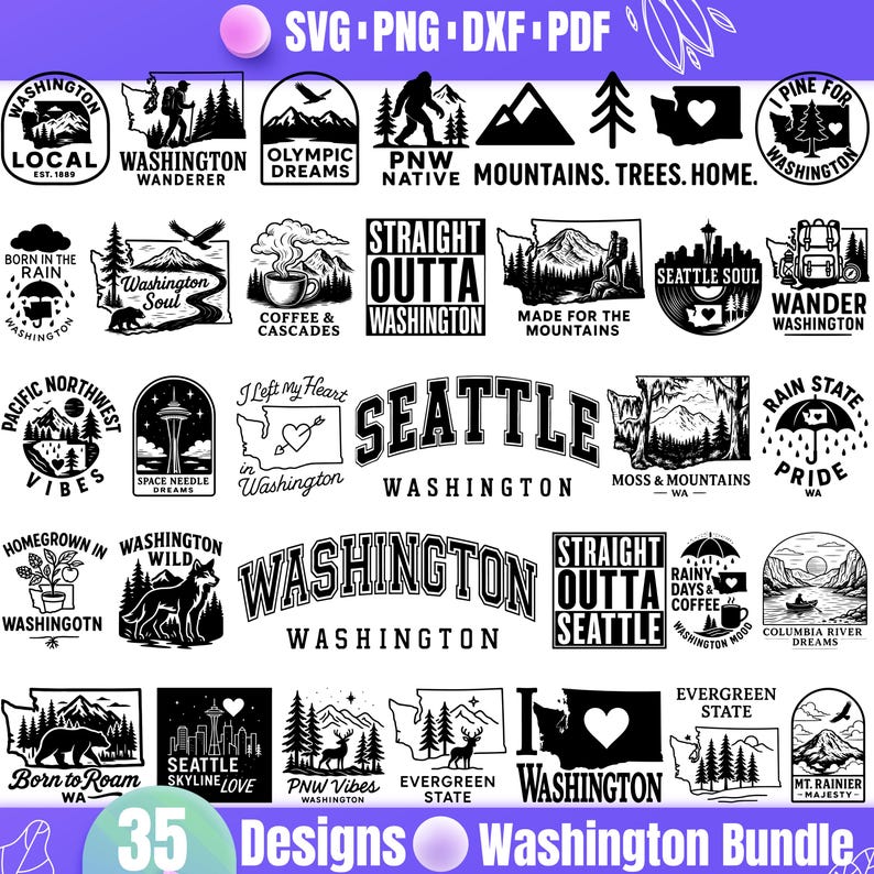 Washington SVG Bundle | 35 Washington State Designs | Seattle Strong ...
