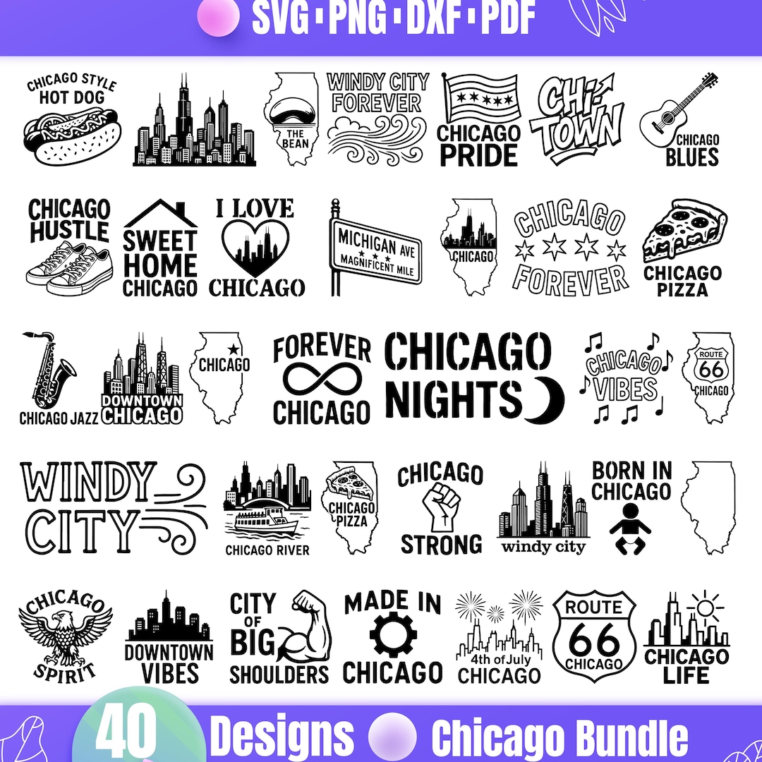 Chicago SVG Bundle | 40 Windy City Clipart Designs | Illinois Skyline ...