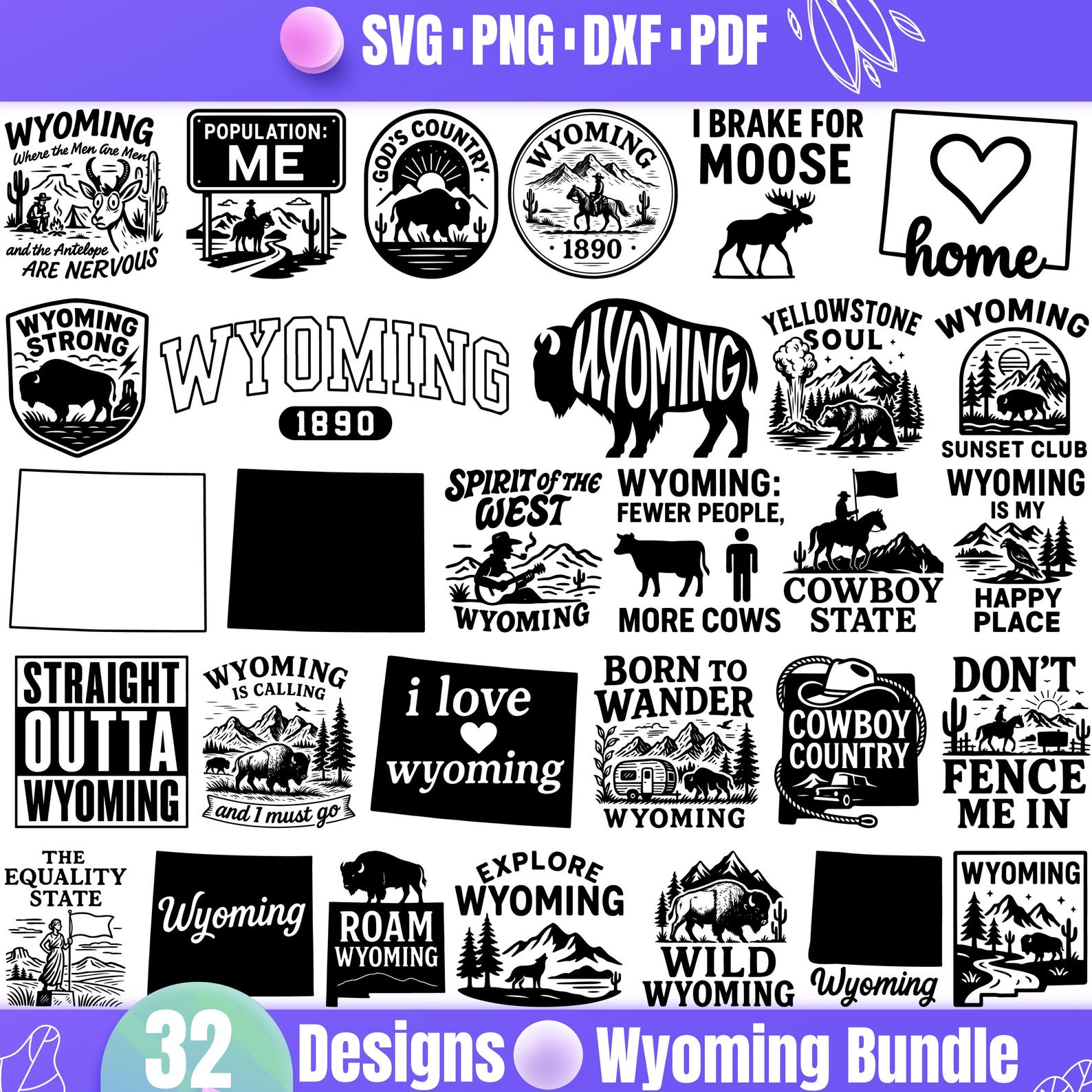 Wyoming SVG Bundle | 32 Wyoming State Designs | Equality State | Don't ...
