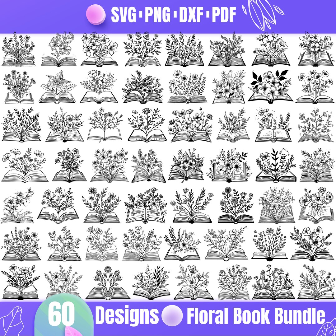 High Quality Floral Book SVG Bundle, Floral Book Dxf, Floral Book Png ...