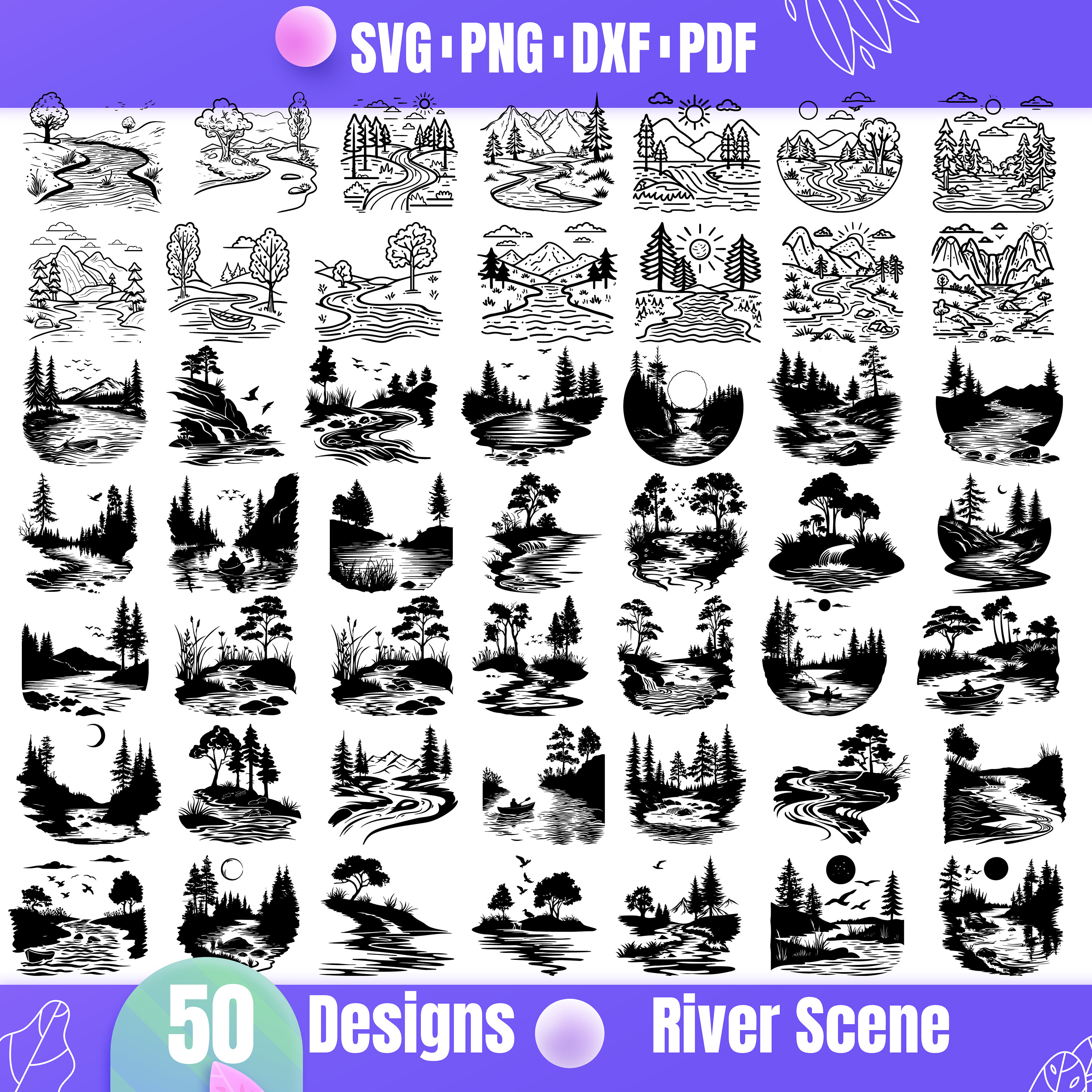 High Quality River Scene SVG Bundle, River Scene Dxf, River Scene Png ...