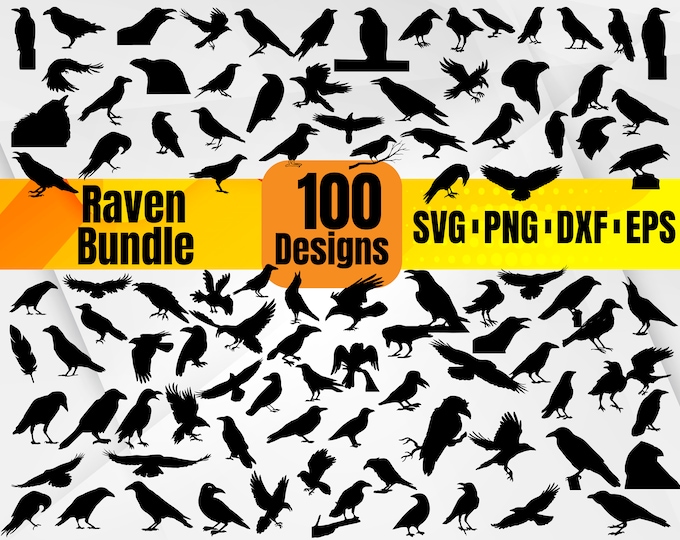 Black Raven Silhouette, Raven With Open Wings, Black Raven Bundle, Crow ...