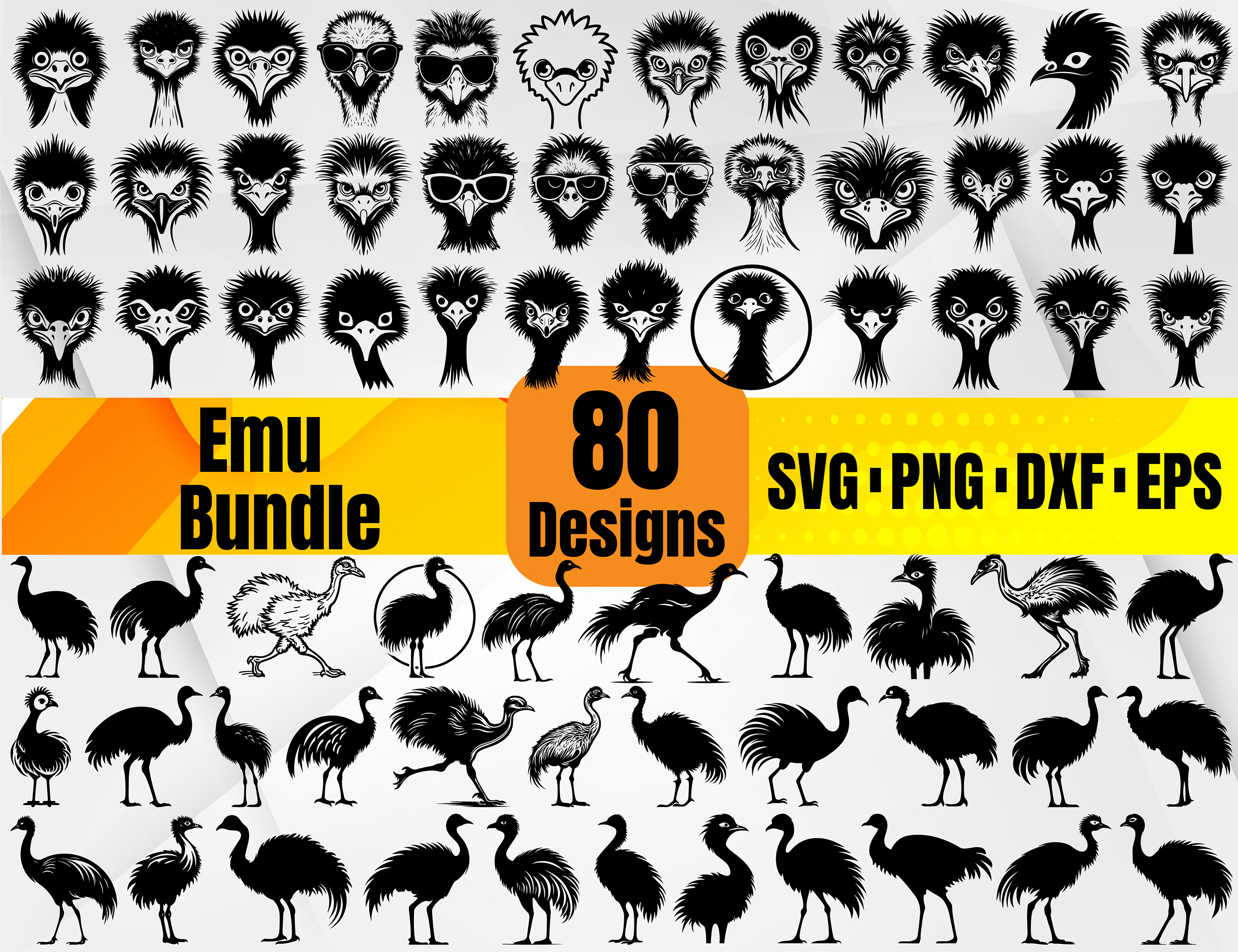 High Quality Emu SVG Bundle, Emus Svg, Ostrich Svg, Emu Monogram, Emu ...