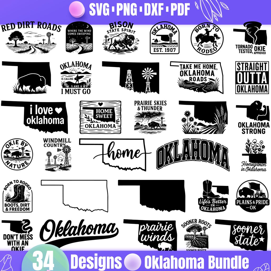 Oklahoma SVG Bundle | 34 Oklahoma State Designs | I Love Oklahoma ...