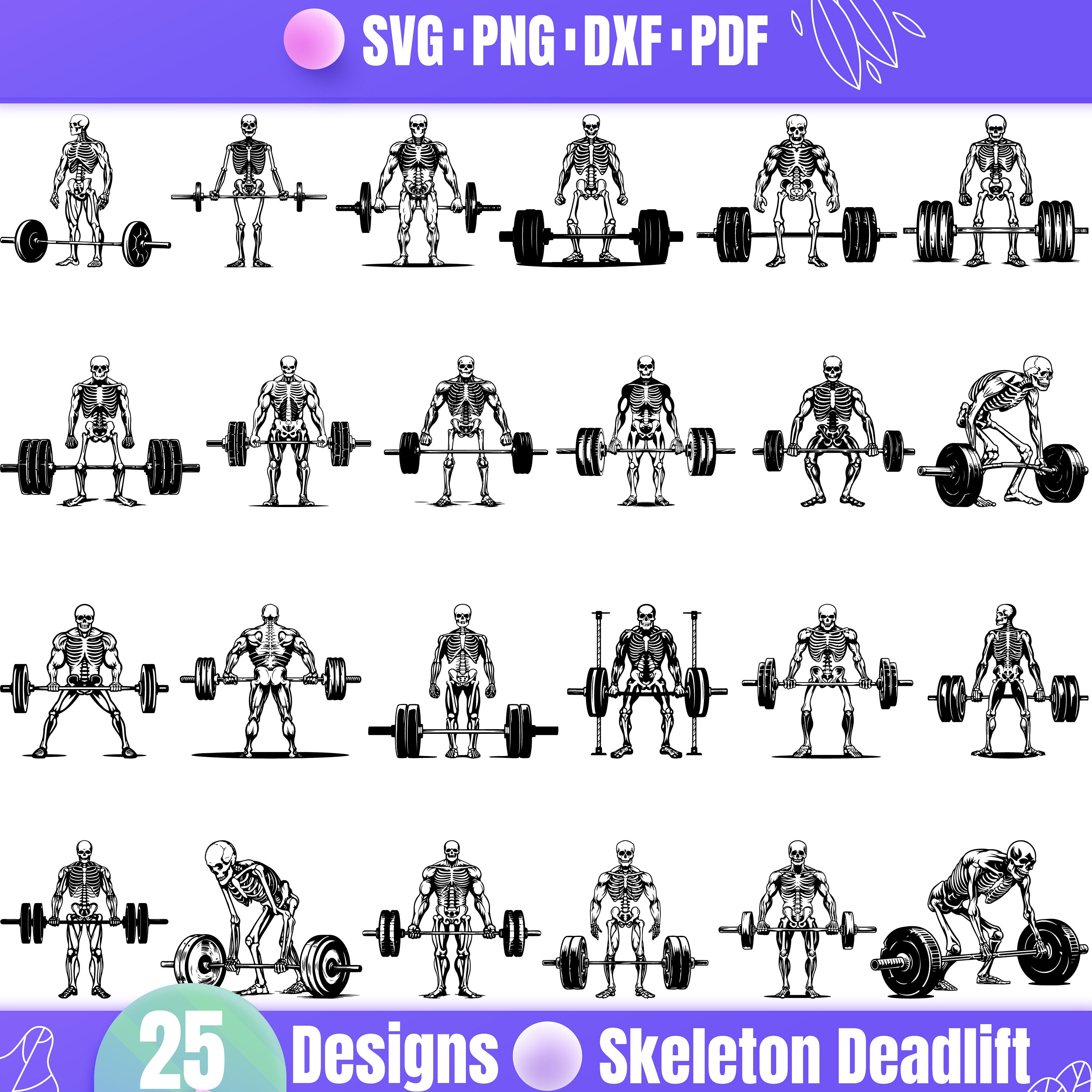 High Quality Skeleton Deadlift SVG Bundle, Deadlift Dxf, Deadlift Png ...