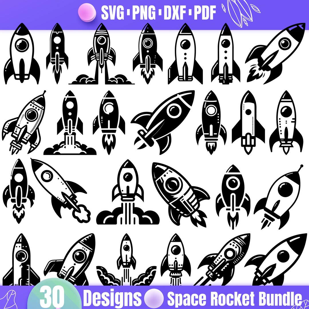 Paquete SVG de cohetes espaciales / 30 diseños de imágenes prediseñadas ...