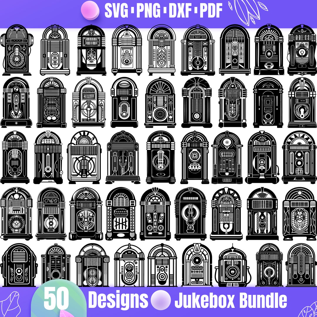 Retro Jukebox SVG Bundle — 50 Vintage Music Illustrations and Rock’n ...