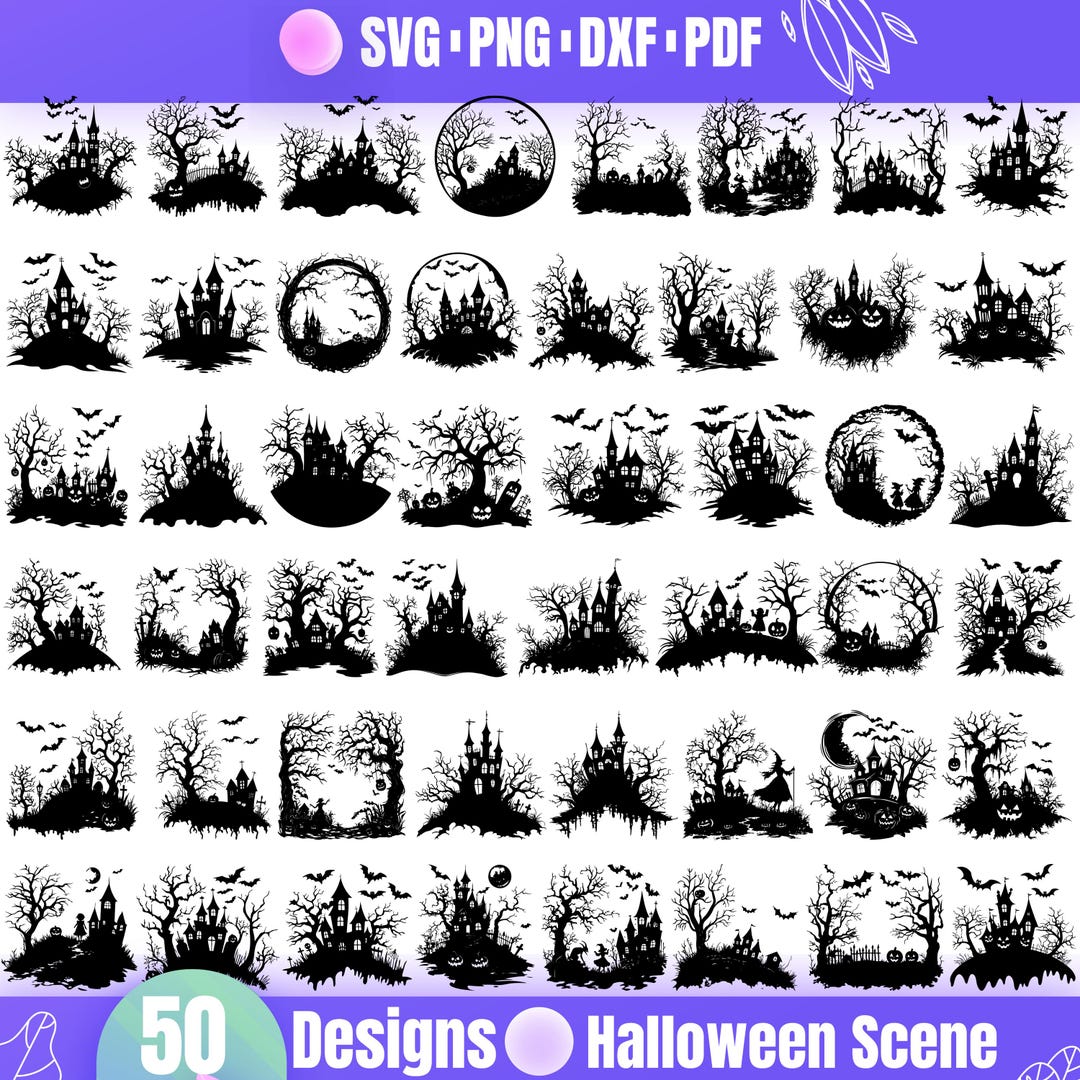 High Quality Halloween Scene SVG Bundle, Halloween Landscape, Spooky ...