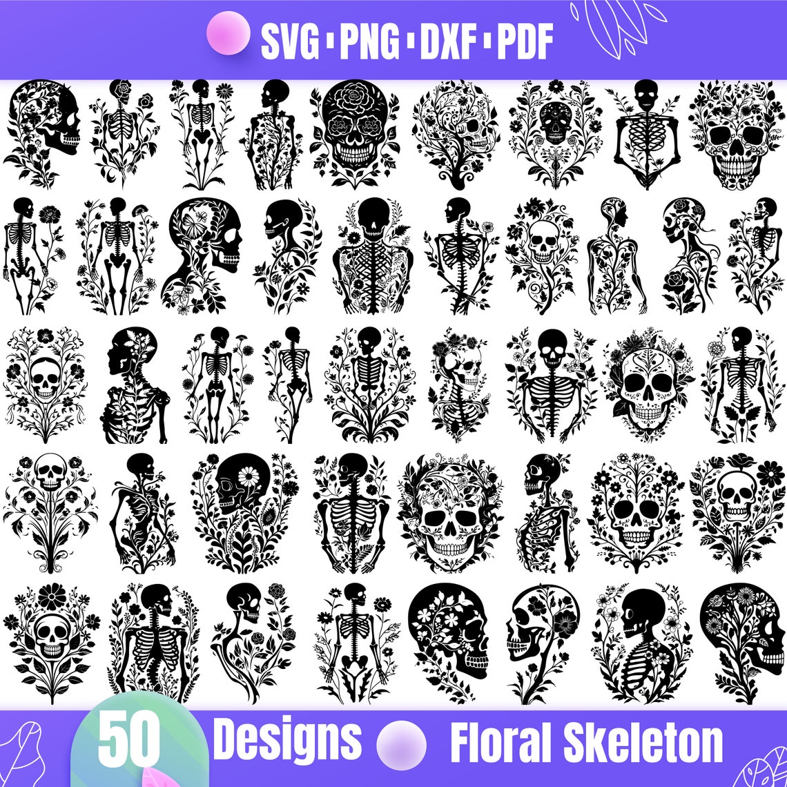 High Quality Floral Skeleton SVG Bundle, Floral Skull Svg, Floral ...