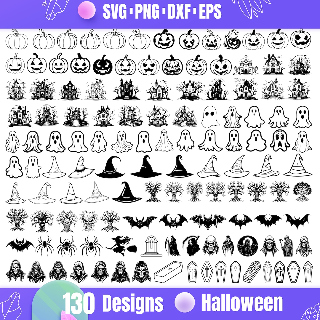 130 Halloween Bundle SVG PNG DXF | Spooky Halloween Clipart | Witch ...