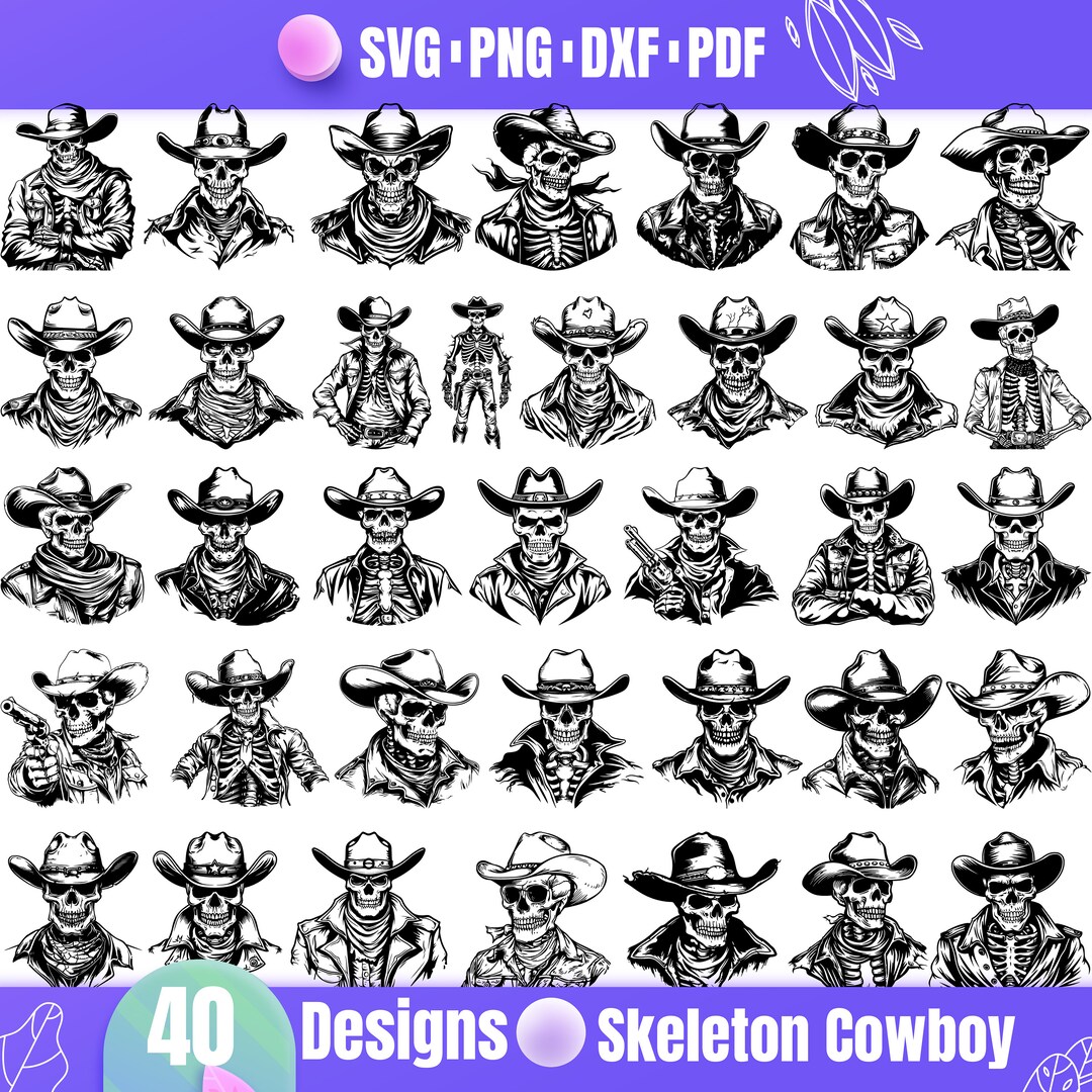 High Quality Skeleton Cowboy SVG Bundle, Skeleton Cowboy Dxf, Skeleton ...