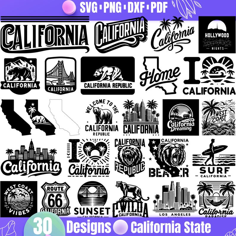 California SVG Bundle, California State Clipart, California Republic ...