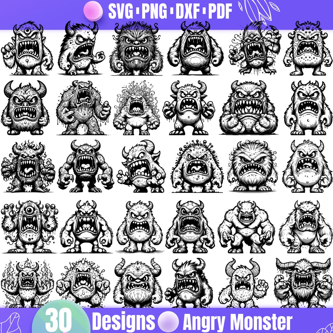 30 Angry Monster Bundle SVG | Scary Monster Vector Clipart | Digital ...