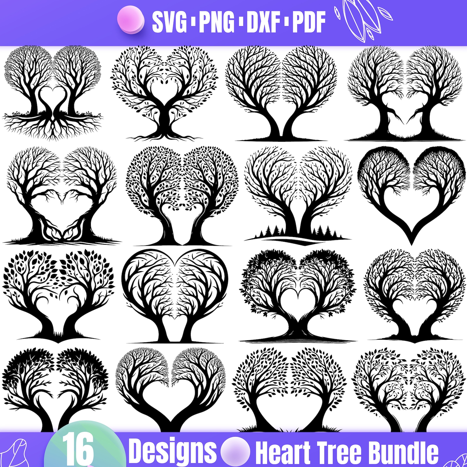 High Quality Heart Tree SVG Bundle, Heart Tree Dxf, Heart Tree Png ...