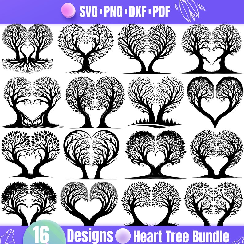 High Quality Heart Tree SVG Bundle, Heart Tree Dxf, Heart Tree Png ...