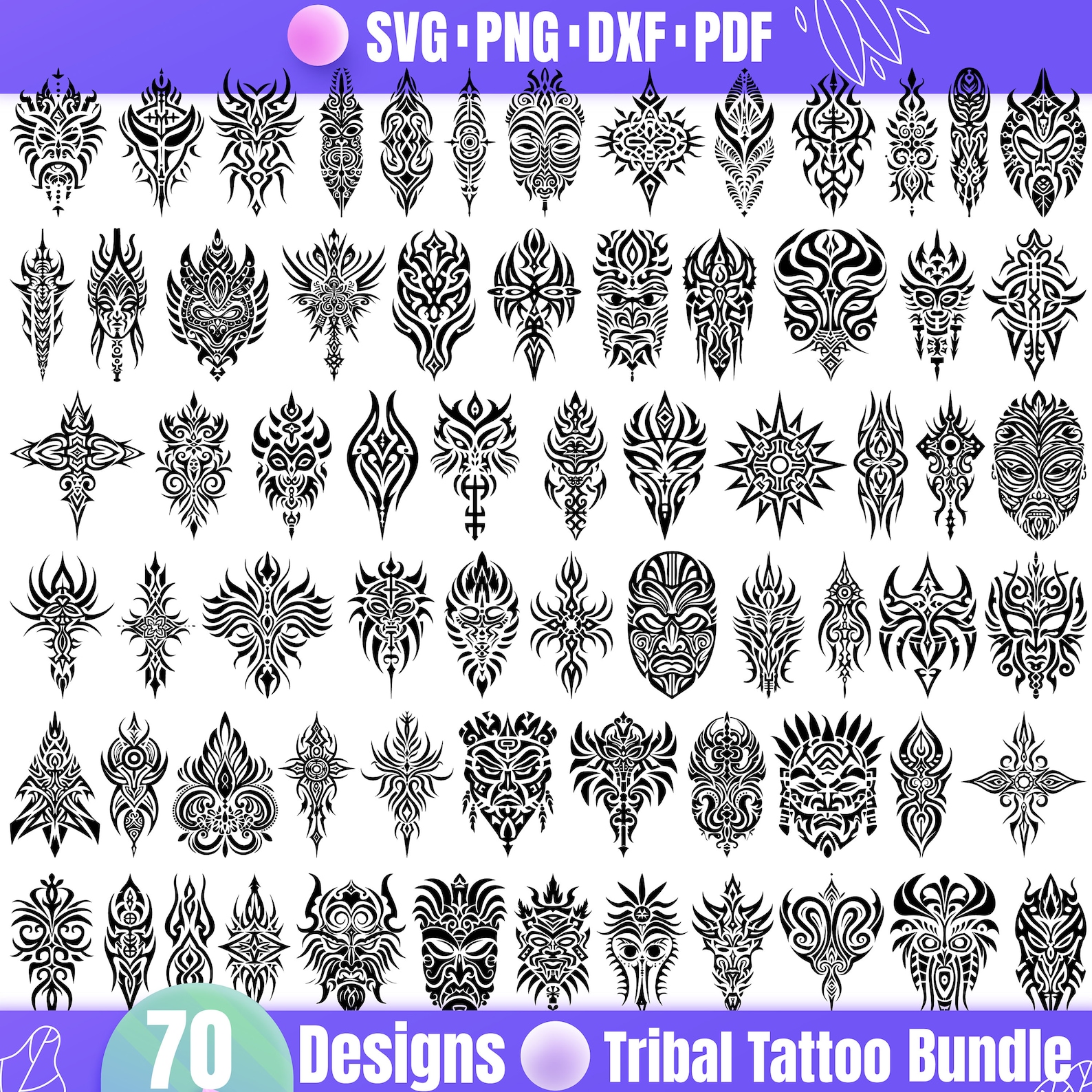 High Quality Tribal Tattoo SVG Bundle, Tribal Tattoo Dxf, Tribal Tattoo ...