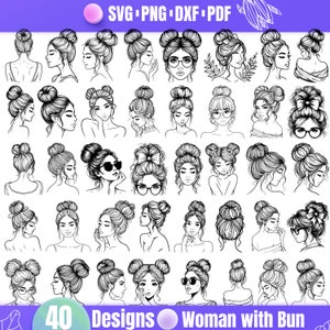 High Quality Woman With Bun SVG Bundle, Messy Bun Dxf, Messy Bun Png ...