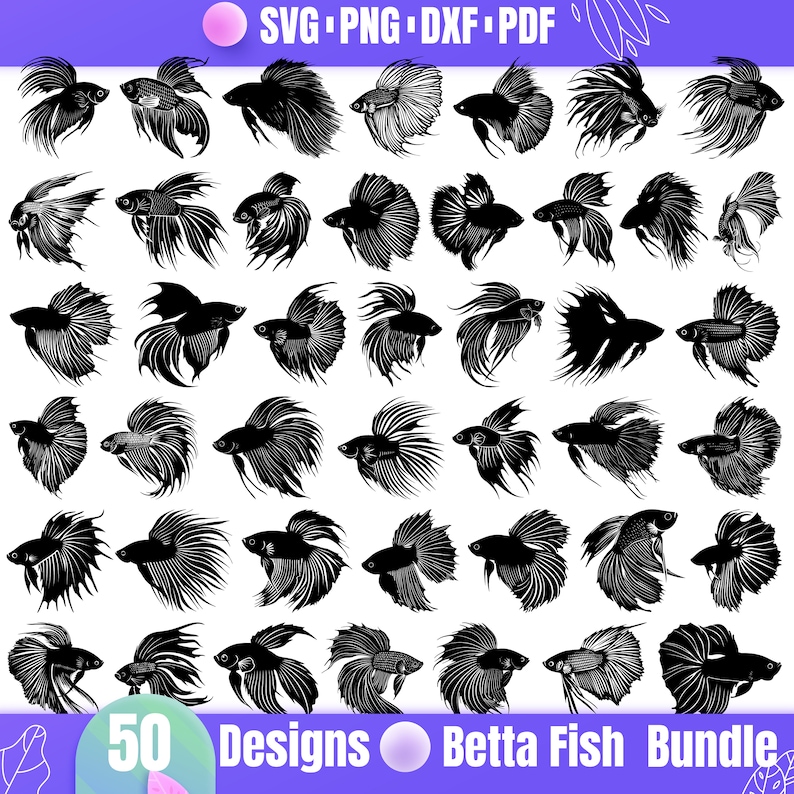 50 Betta Fish SVG Bundle – Siamese Fighting Fish Silhouettes, Aquarium ...