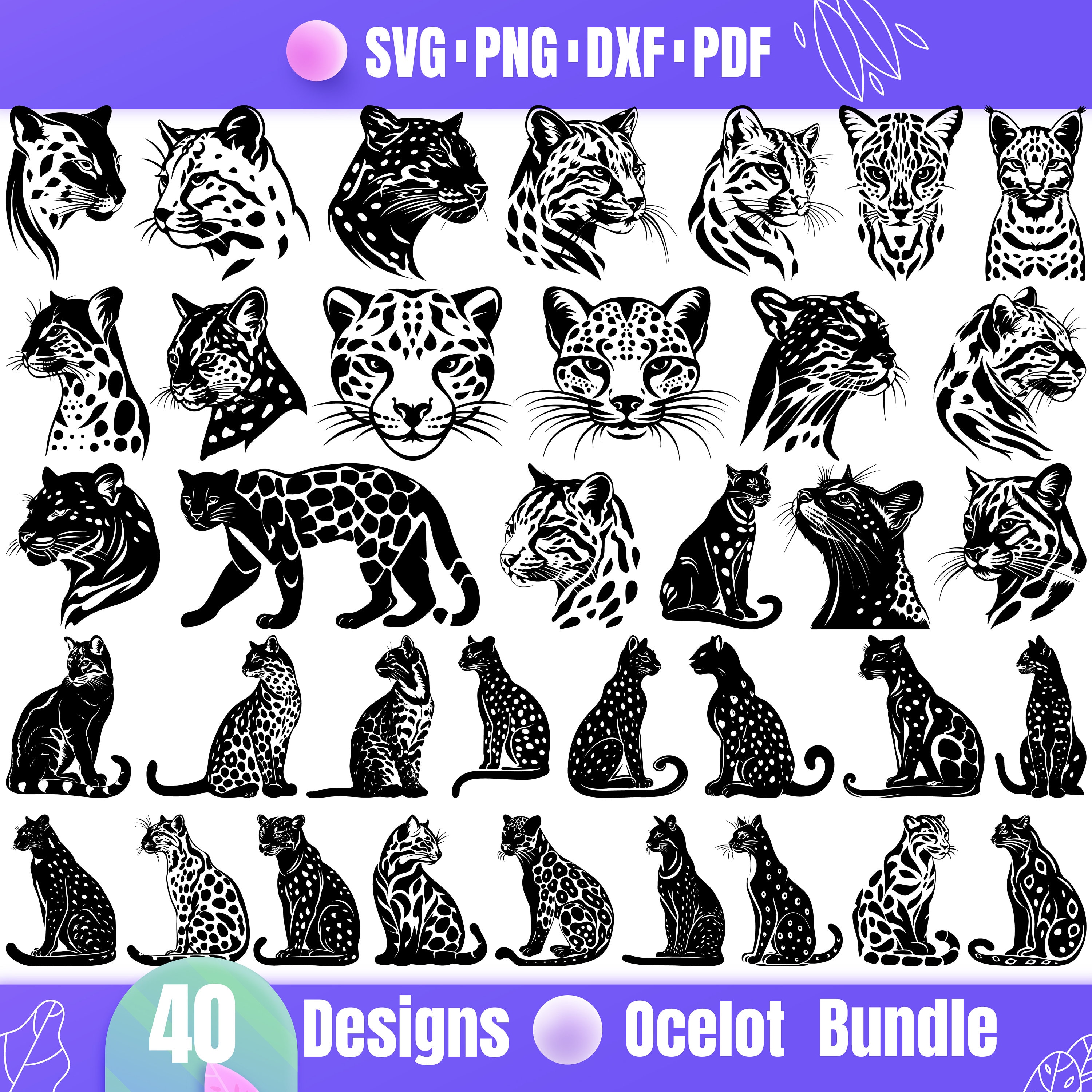 High Quality Ocelot SVG Bundle, Ocelot Dxf, Ocelot Png, Ocelot Vector ...