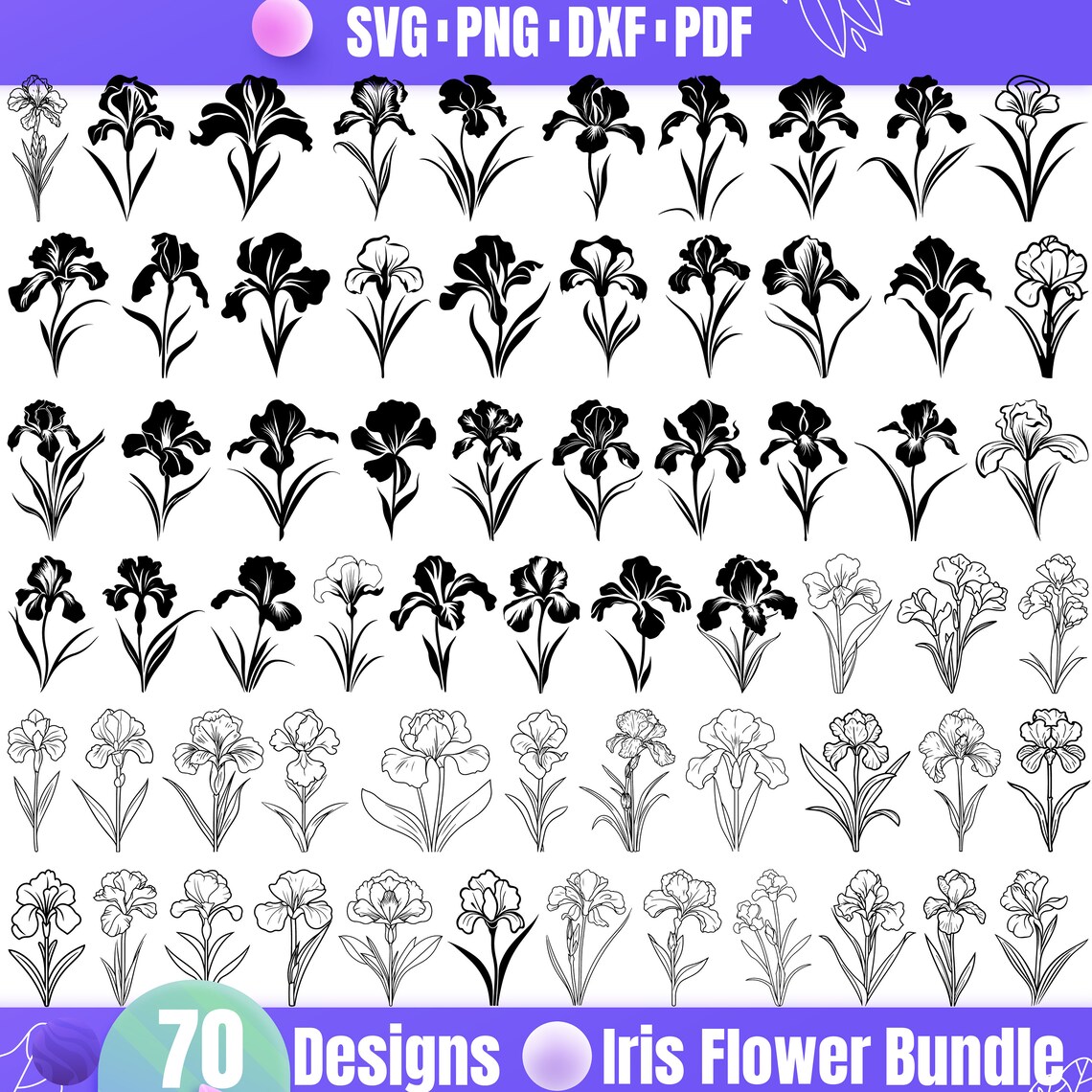 High Quality Iris SVG Bundle, Iris Flower Svg, Iris Monogram, Iris Dxf ...