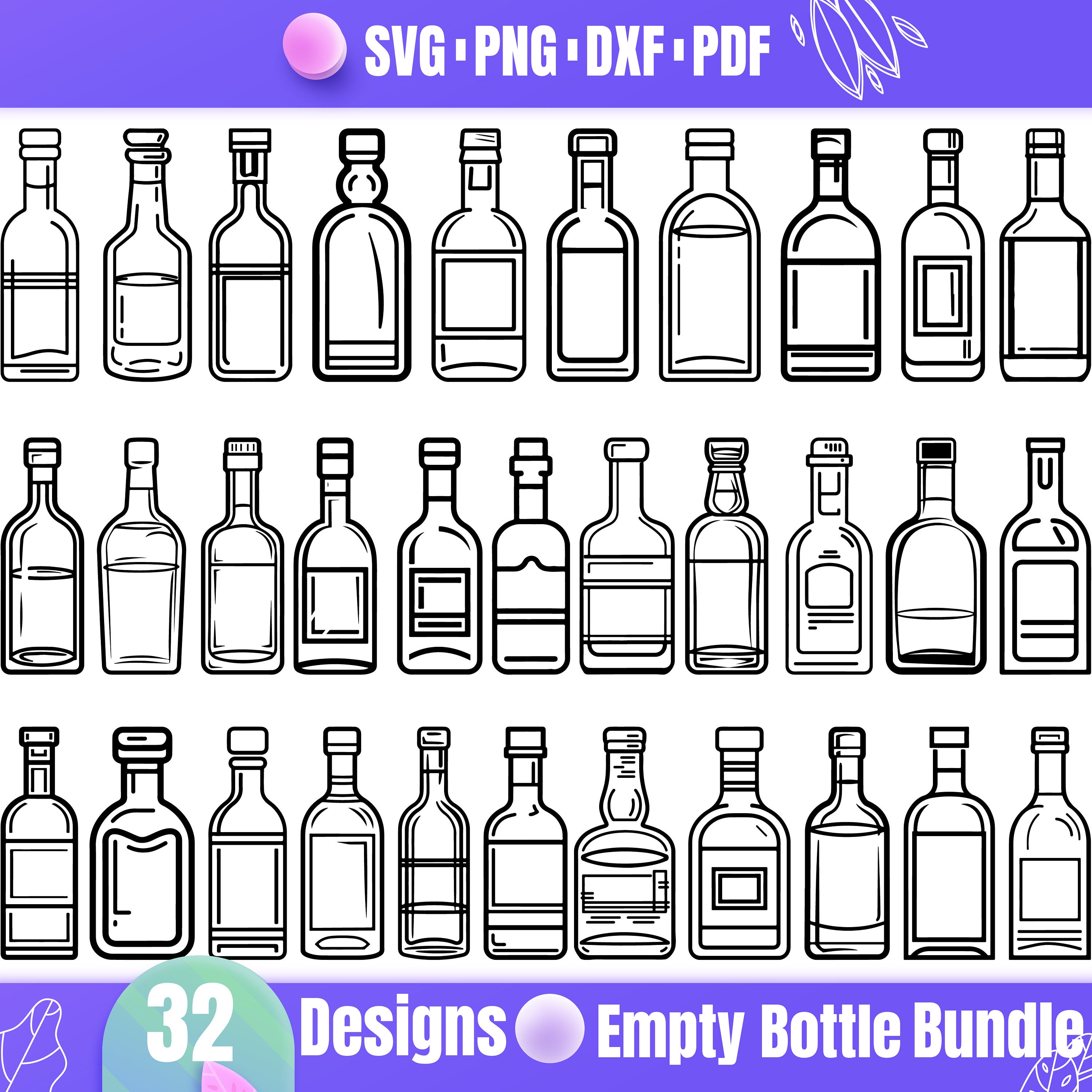 32 Empty Bottle SVG Bundle – Glass Bottle Clipart, Outline Bottle for ...