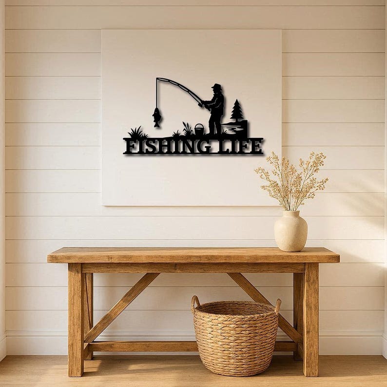 Fishing SVG DXF, Fisherman Wall Art Laser Cut File for Fishing Lover ...