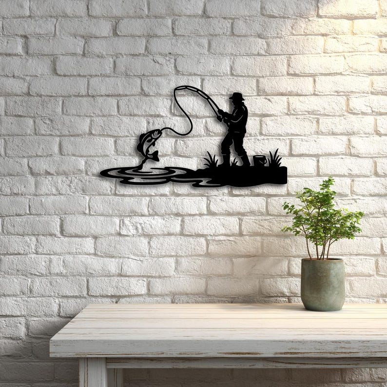 Fishing SVG DXF, Fisherman Wall Art Laser Cut File for Fishing Lover ...
