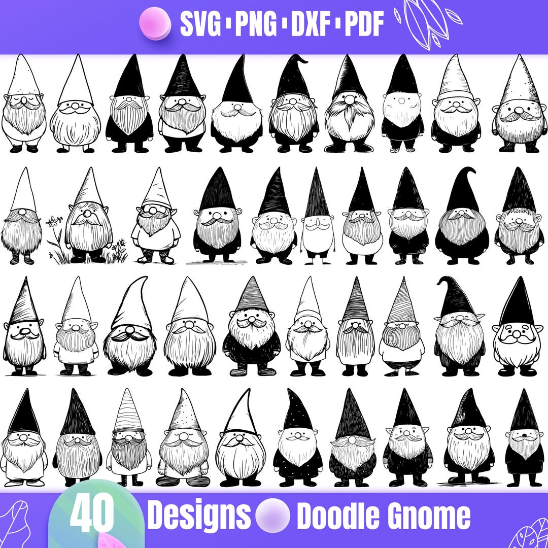 Doodle Gnome SVG Bundle — 40 Hand Drawn Illustrations and Whimsical ...