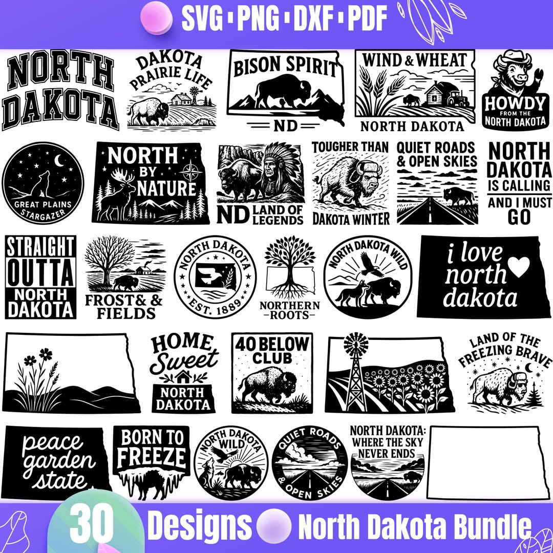 North Dakota SVG Bundle | 30 North Dakota State Designs | 40 Below Club ...