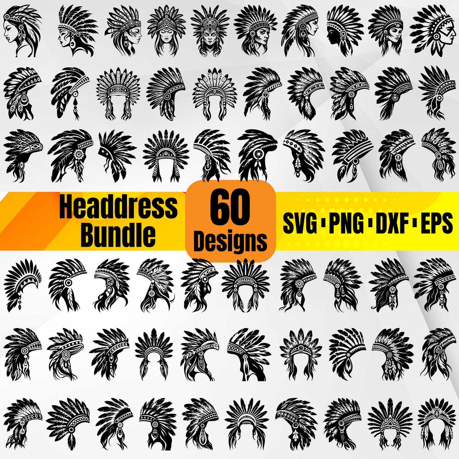 High Quality Headdress SVG Bundle, Headdress Monogram, Headdress Dxf ...