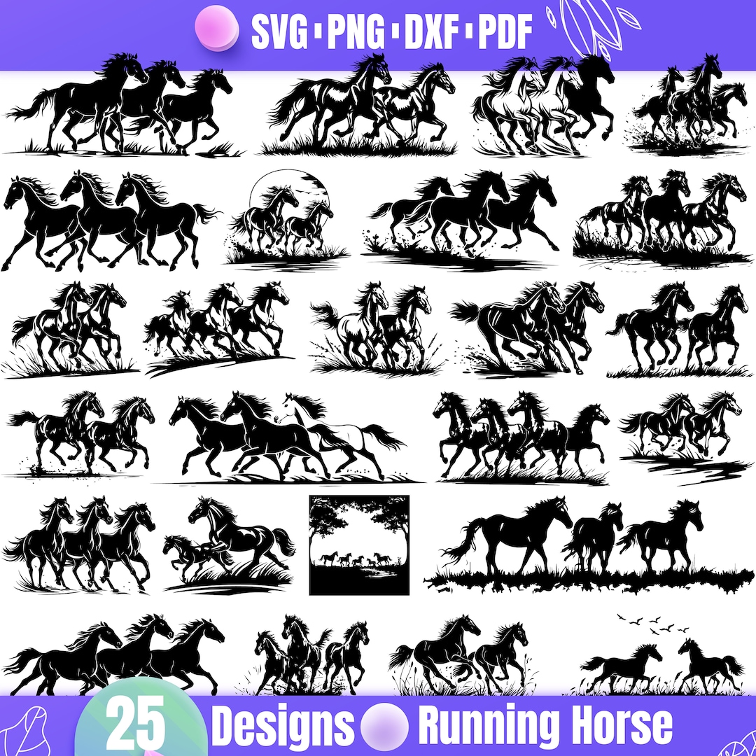 High Quality Running Horse SVG Bundle, Running Horse Dxf, Running Horse ...