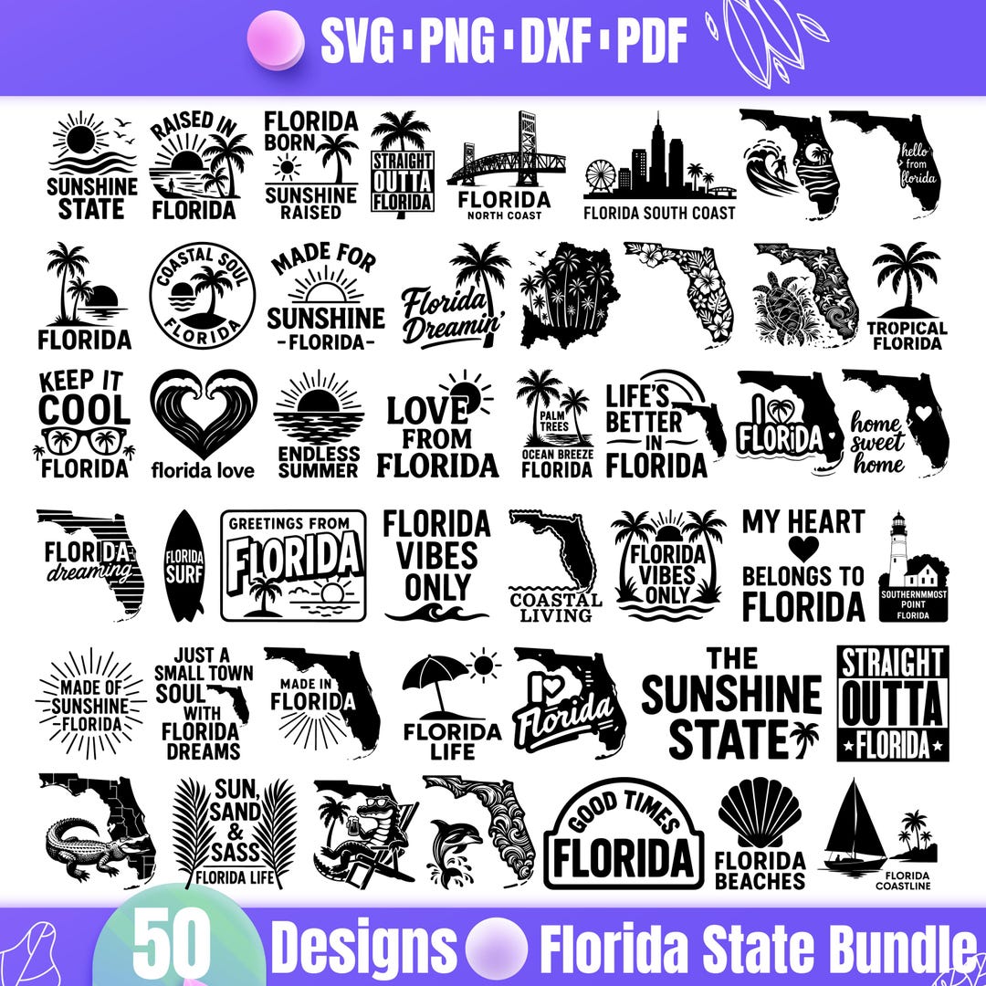 Florida SVG Bundle With 50 Summer and Beach Designs for Cricut and ...
