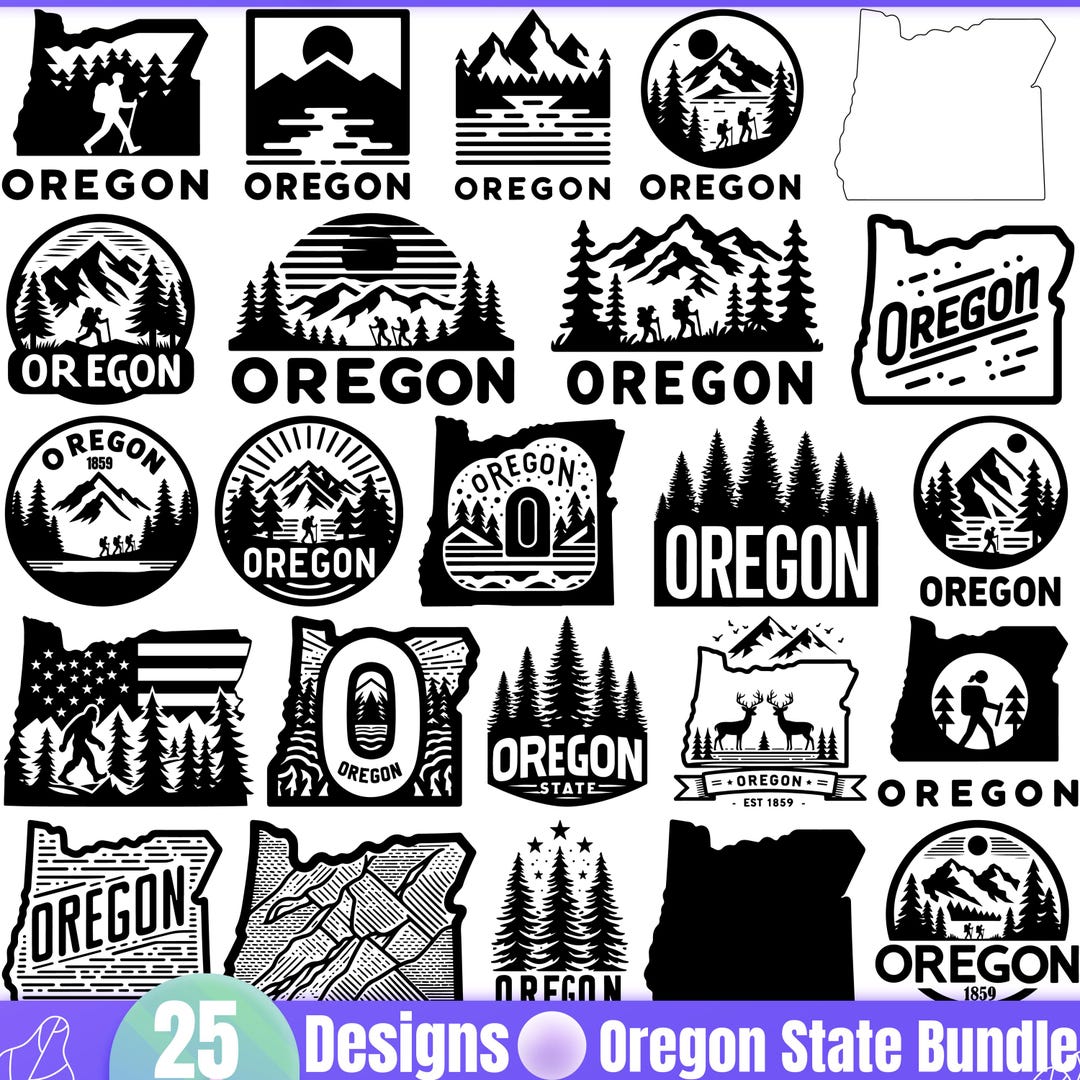 Oregon State SVG Bundle, 25 Oregon Nature Cut Files, Hiking Camping SVG ...