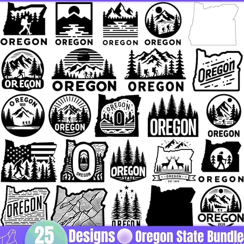 Oregon State SVG Bundle, 25 Oregon Nature Cut Files, Hiking Camping SVG ...