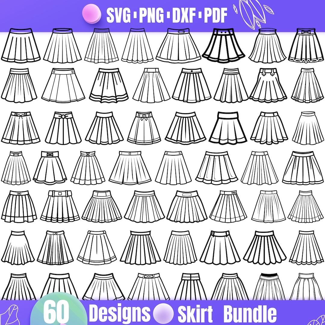 60 Skirt SVG Bundle – Skirt Outline Clipart, Pleated Skirt for Fashion ...