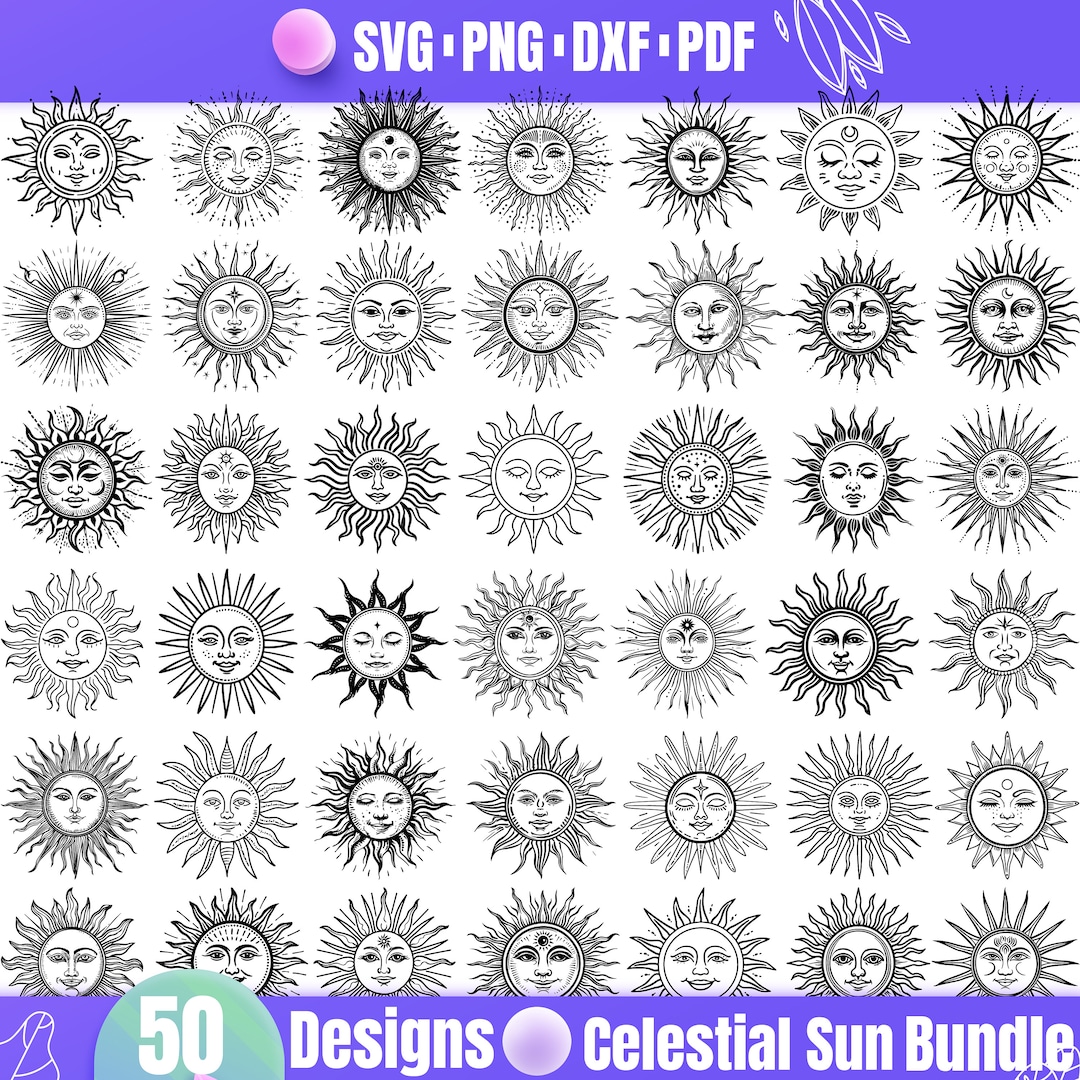 High Quality Celestial Sun SVG Bundle, Celestial Sun Dxf, Celestial Sun ...