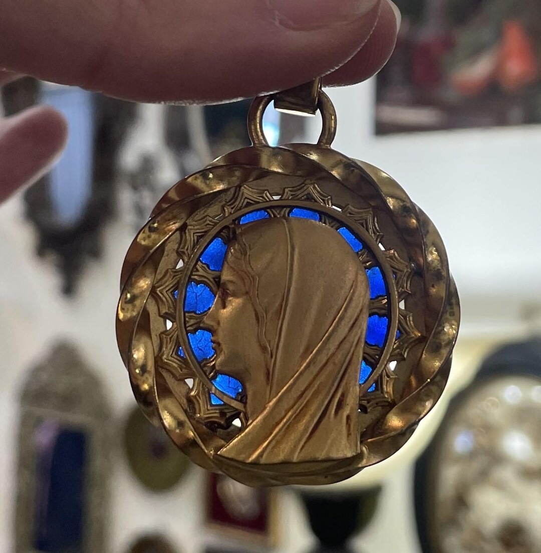 Large Antique French Plique a Jour Enamel Madonna Medal Signed Augis ...