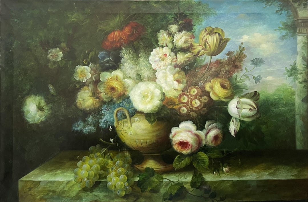 Rare Large Antique Flemish Oil on Canvas Still Life Painting Signed L ...
