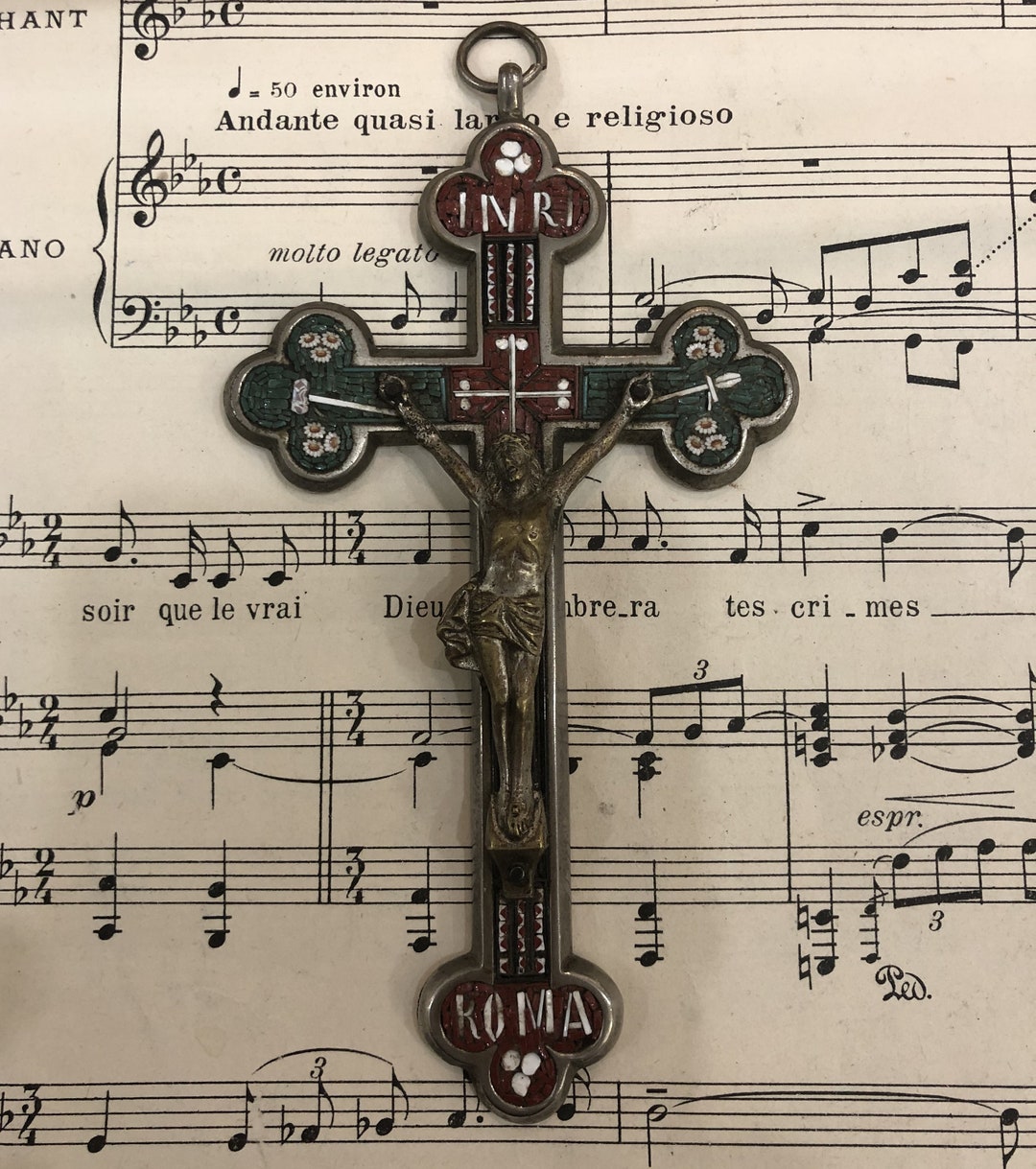 Large Antique Italian Micro Mosaic Micromosaic Cross Crucifix Roma ...