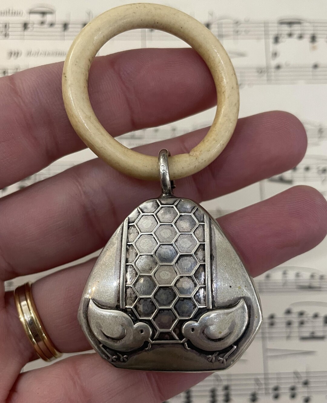 Antique French Art Deco Sterling Silver Baby Rattle Chicken Chicks ...