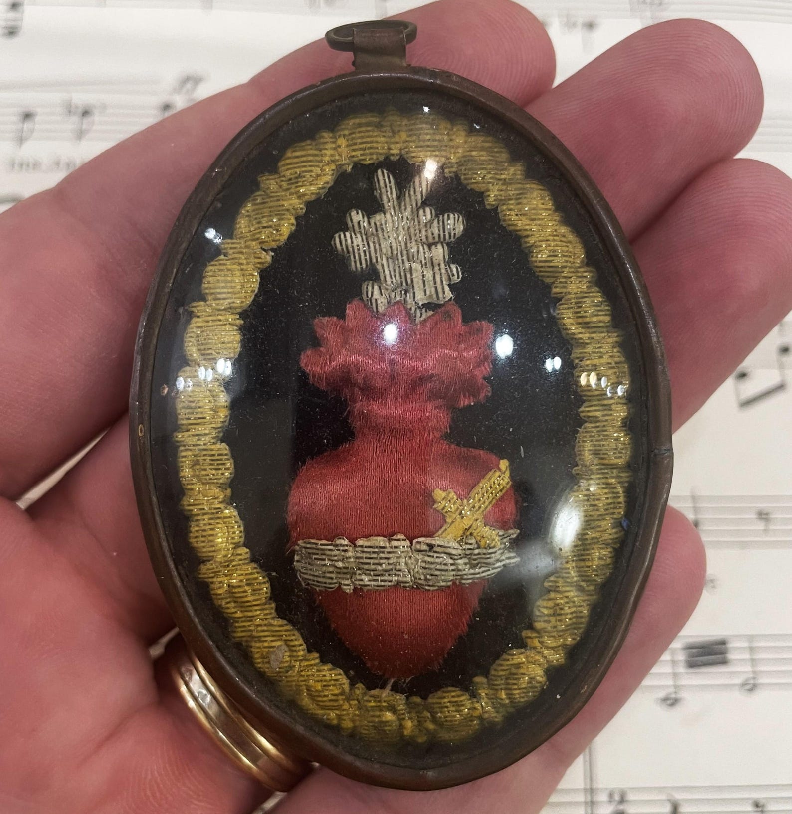 Rare Small Antique French Reliquary / Ex Voto Sacred Heart Domed Glass ...
