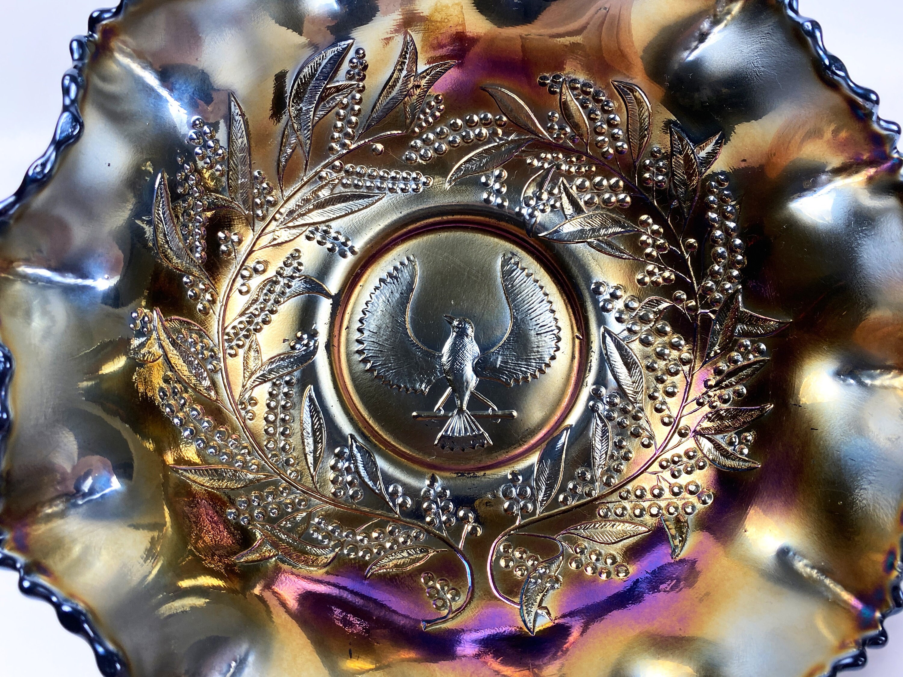 Australian Carnival Glass 'piping Shrike' Master Bowl - Etsy
