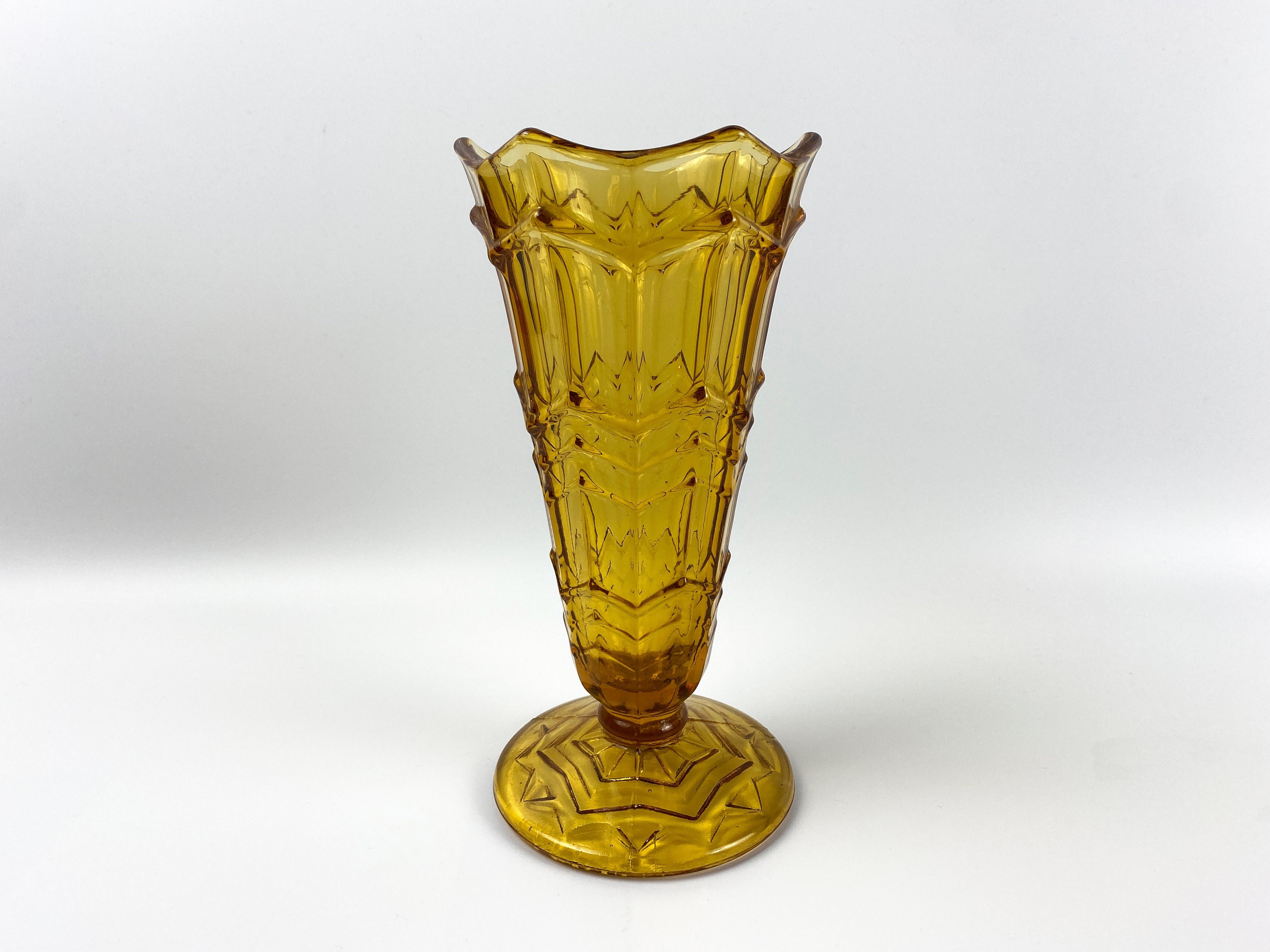 English 8" Art Deco Amber Glass Vase - Sowerby's Ellison Glass Works ...