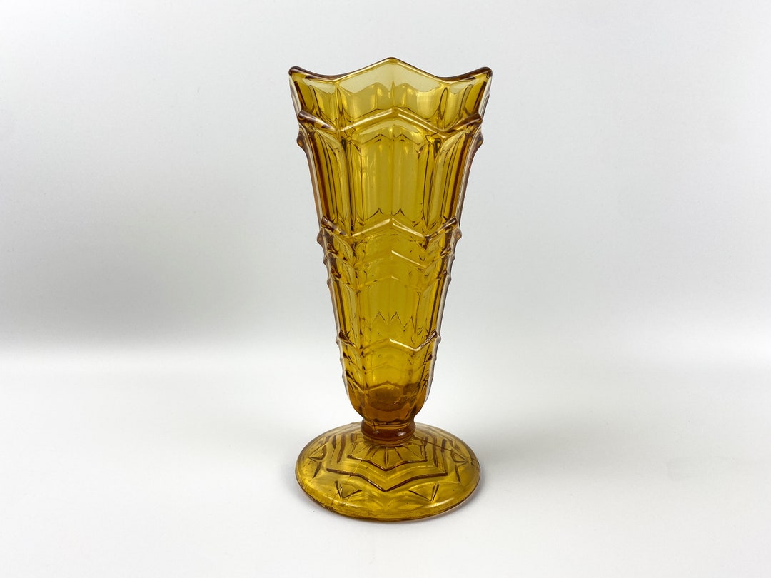 English 8" Art Deco Amber Glass Vase - Sowerby's Ellison Glass Works ...