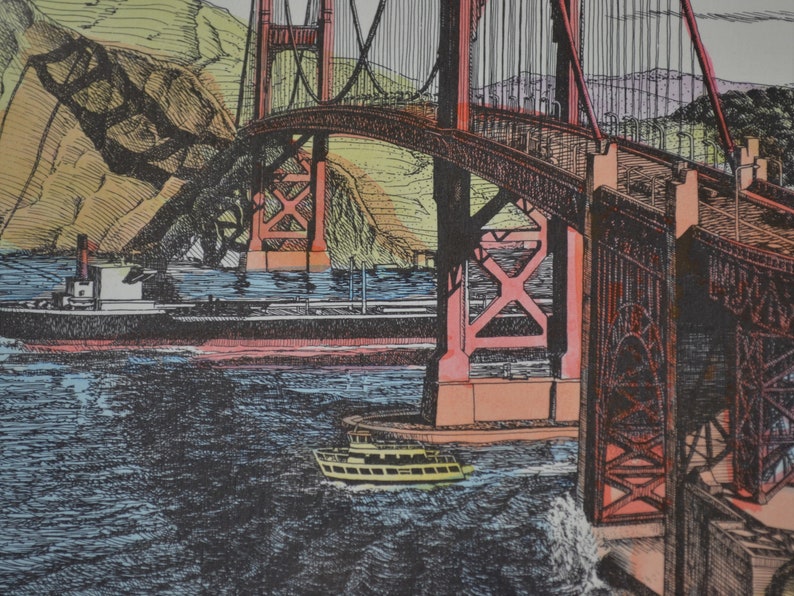 Hand-coloured Golden Gate Bridge Lithograph Signed by Artist - Etsy