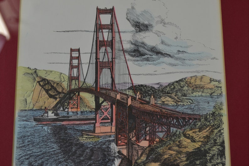 Hand-Coloured Golden Gate Bridge Lithograph signed by artist | Etsy