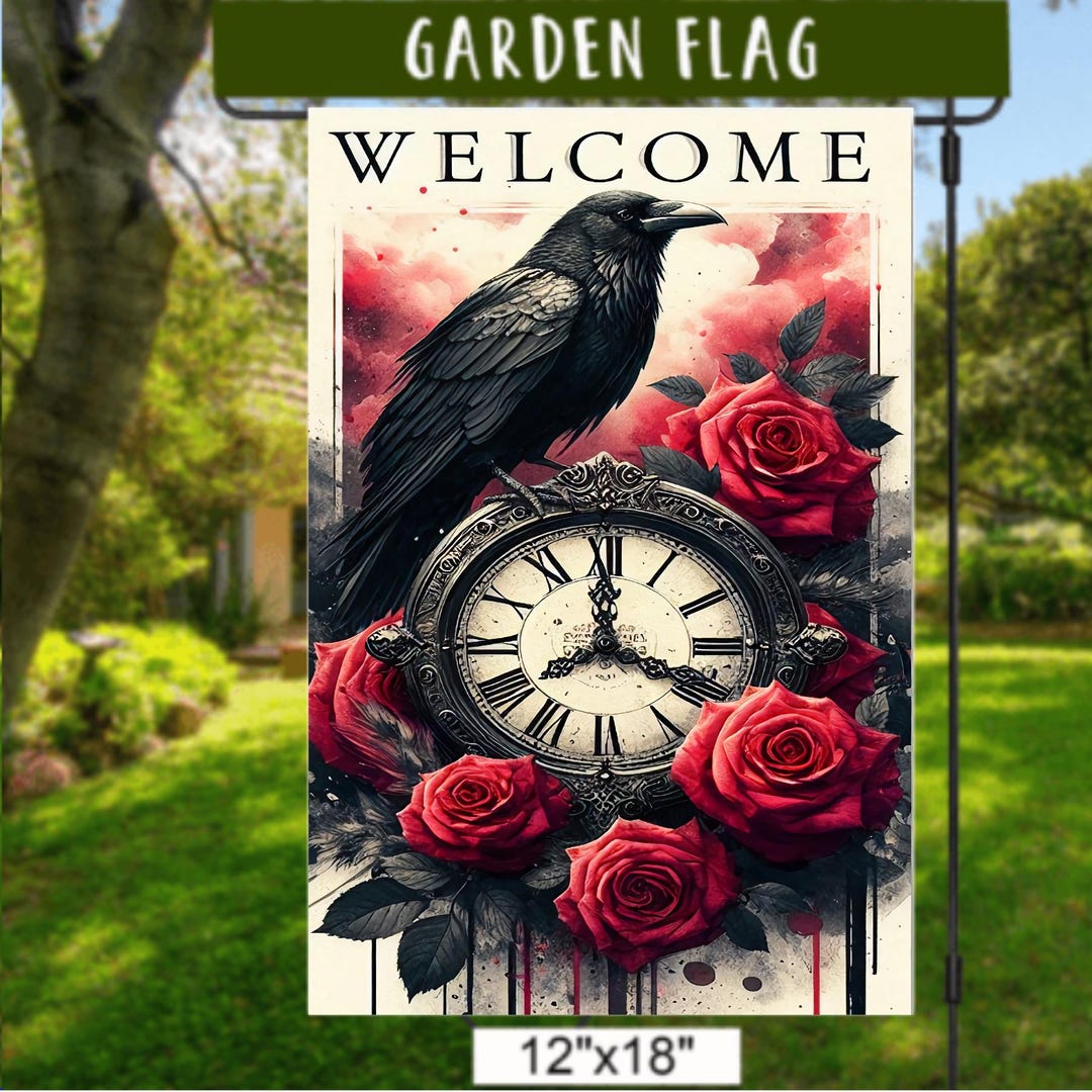 Crow and Clock Welcome Garden Flag - Etsy