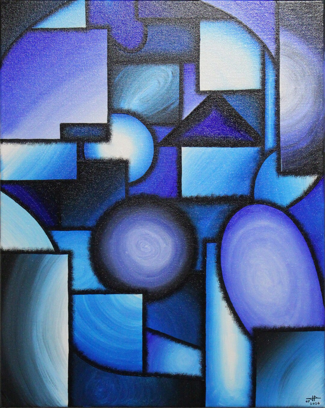 Abstract Blue Cubist Painting | Blue Abstractive Shapes 40 X 50 Cm ...