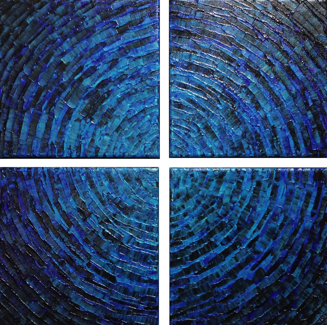 Original Abstract Blue Work, Modern Quadriptych Painting - Etsy