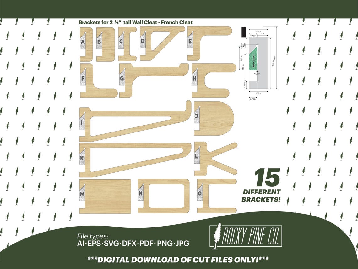 French Cleat Brackets Vector Files - Laser/cnc Cut Files - Etsy